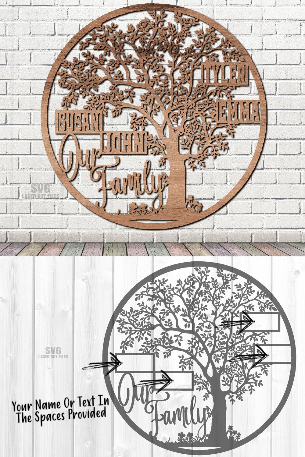 Family Tree SVG Laser Cut Files | Monogram Sign SVG