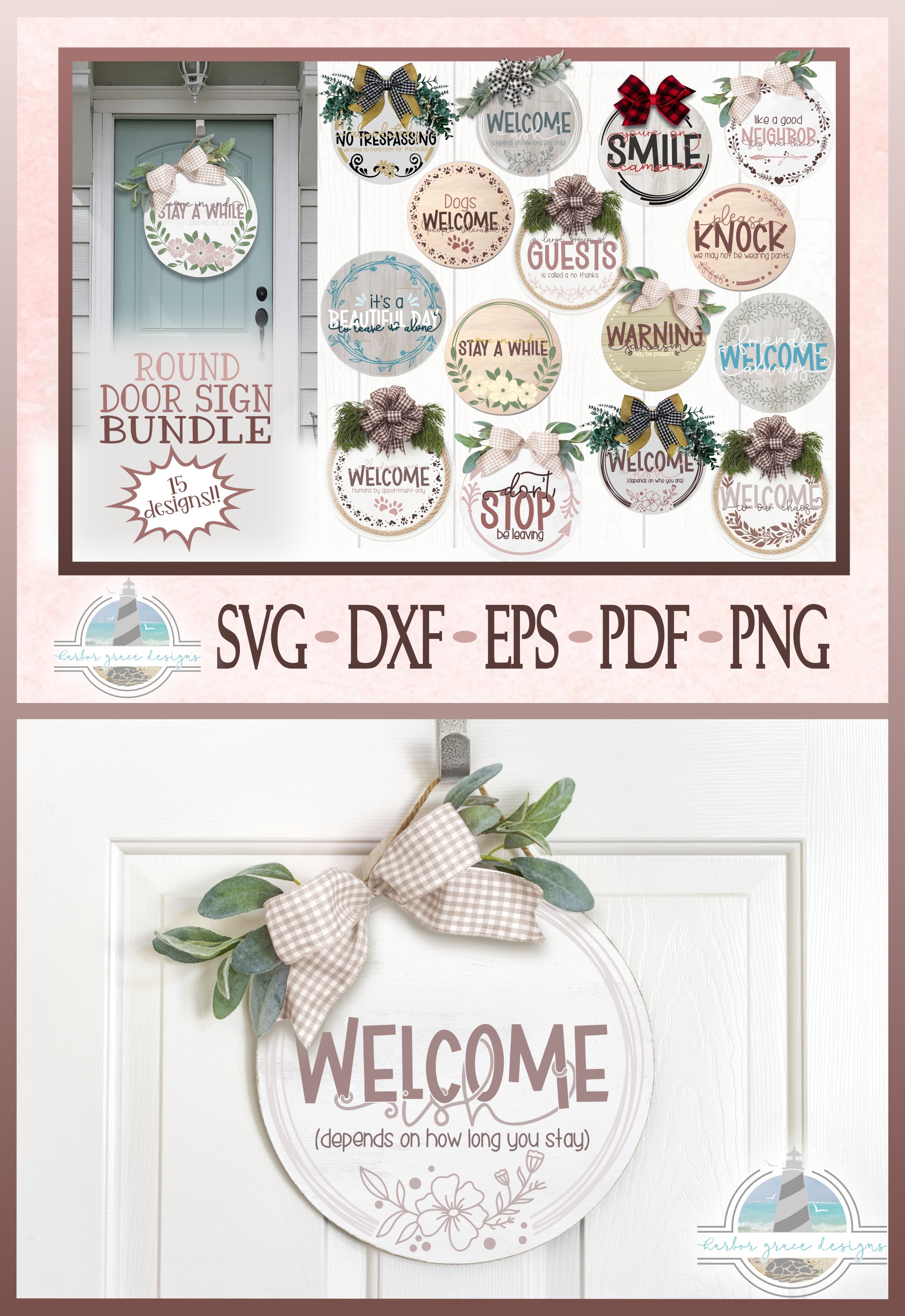 15 Round Front Door Signs SVG Bundle | Funny Sarcasm Quotes