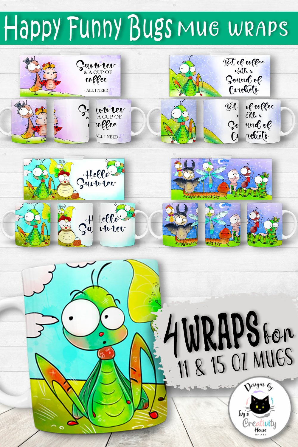 Funny Summer Mug Wraps | Cute Bugs Png Designs