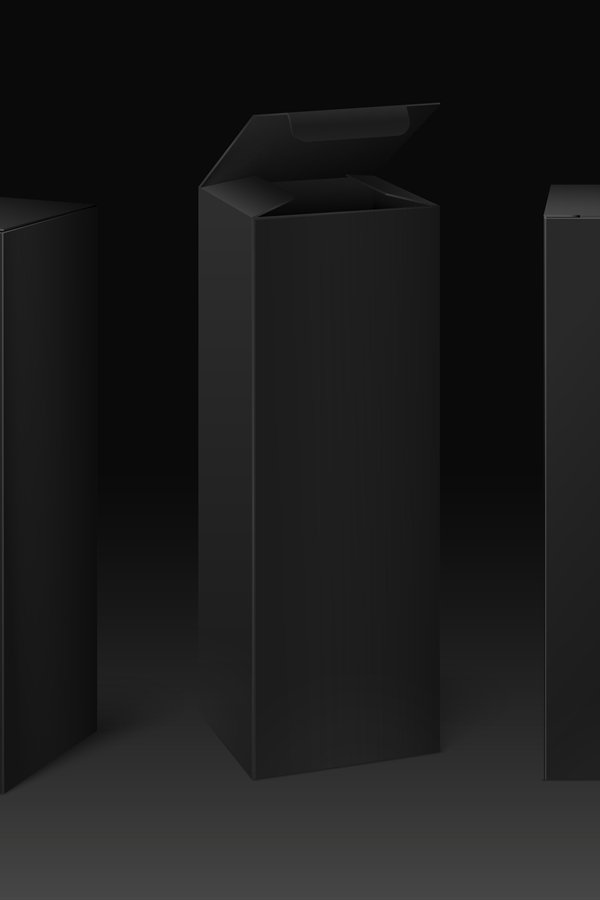 Black cardboard box mockup. Premium packaging boxes, dark pa
