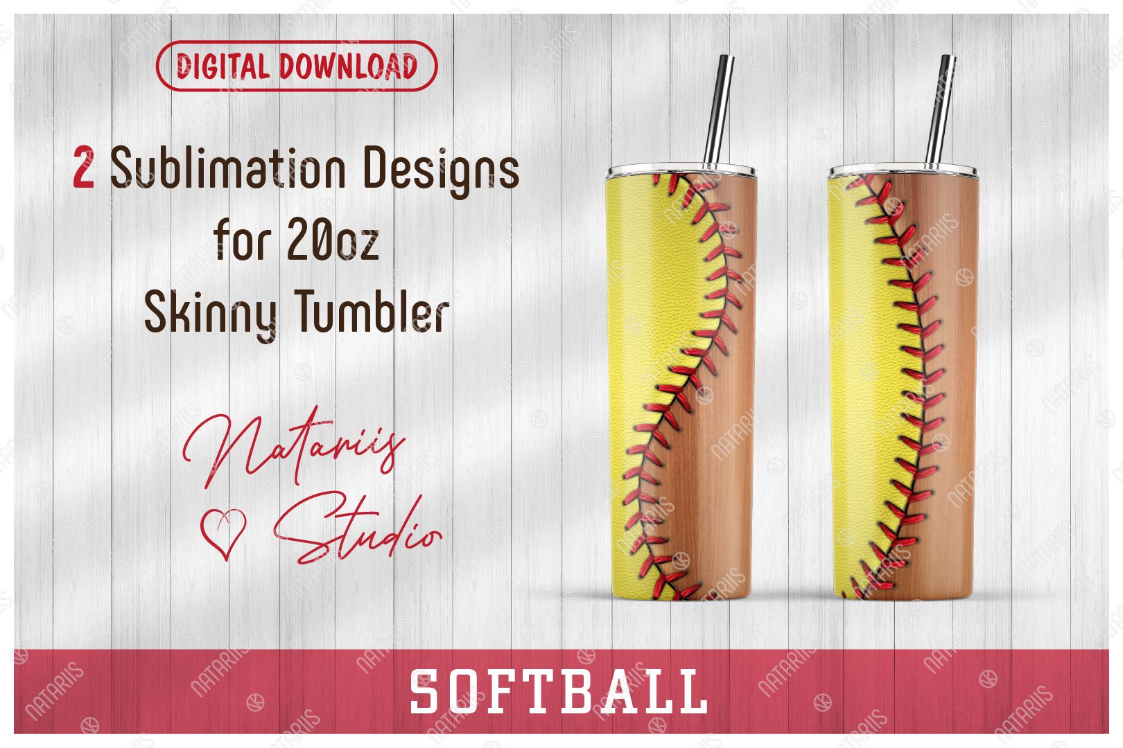 2 Softball / Wooden bat Patterns for 20oz SKINNY TUMBLER.