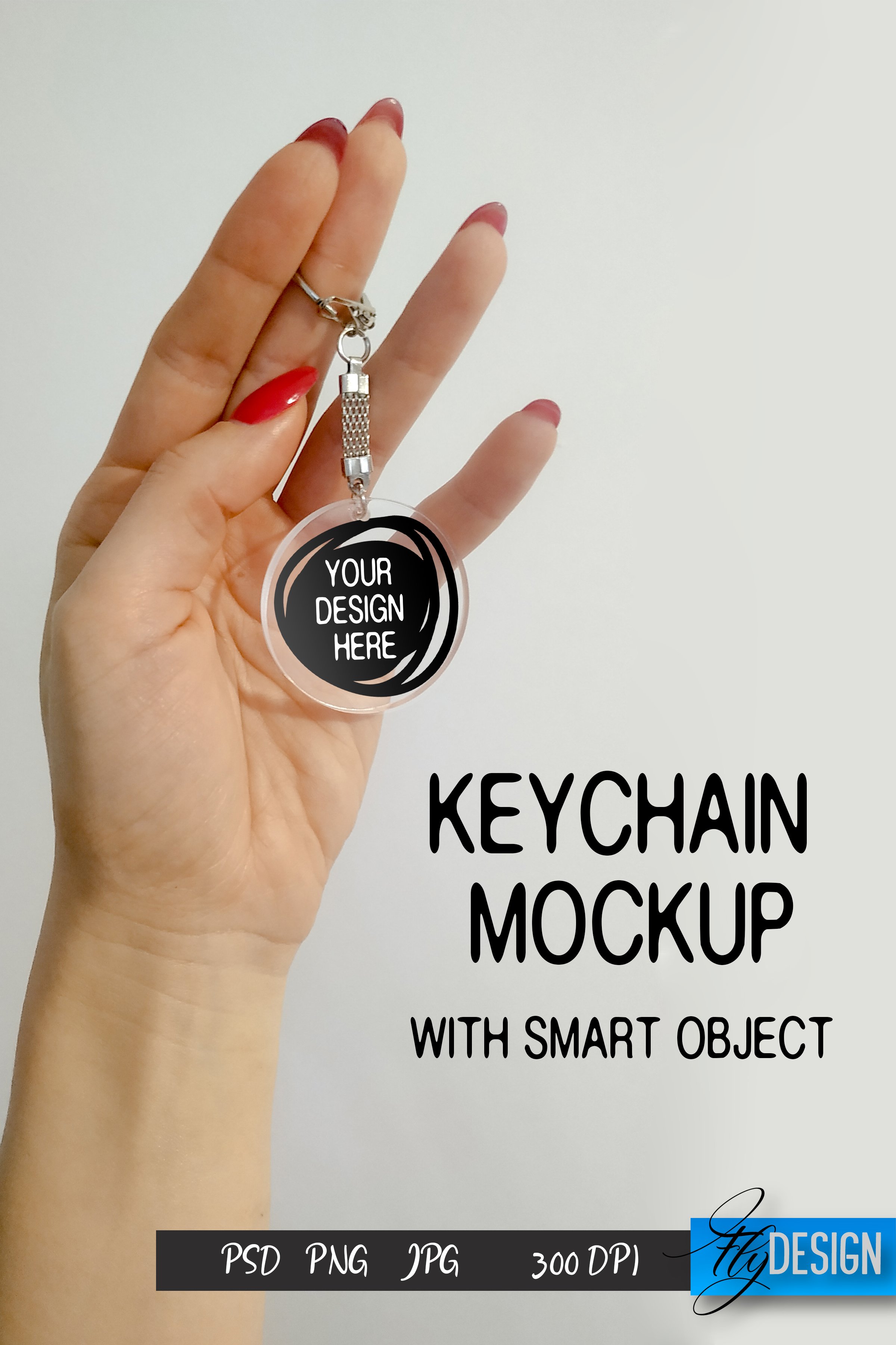 Smart Object Mockup. Keychain Mockup. Hand with Keychain PSD