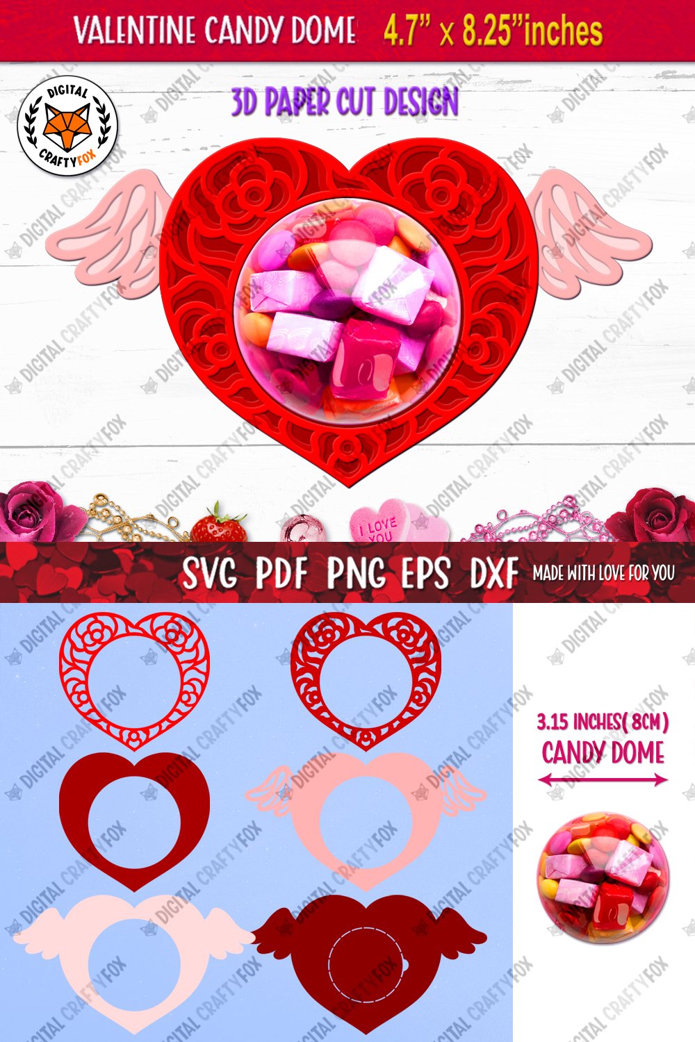 Heart with Wings Candy Dome, Valentine Candy Dome Holder