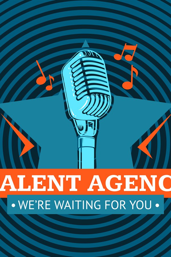 Vector talent agency logo, emblem with star and retro microp