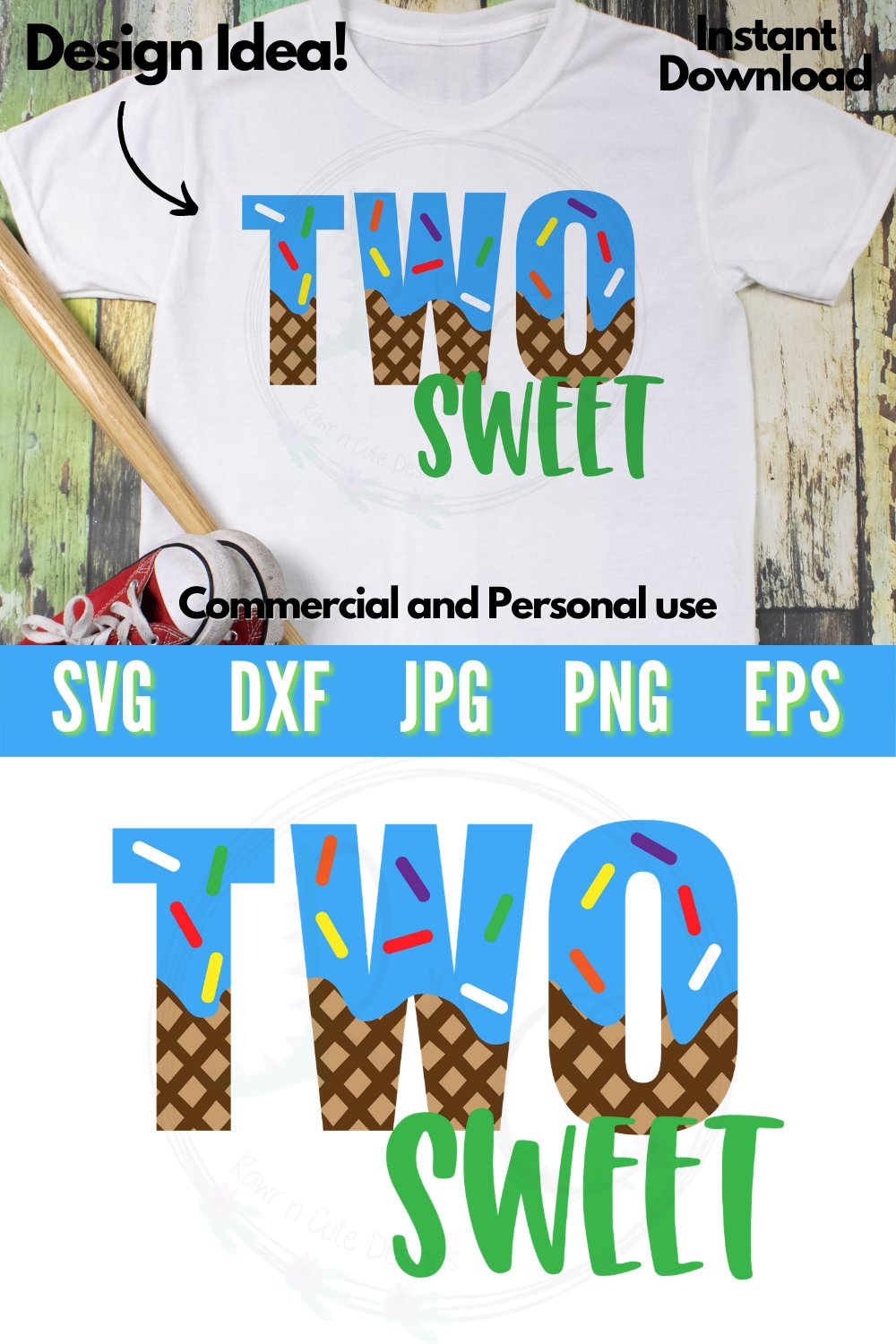 Two Sweet Ice Cream Birthday Cut File for Cutting Machines
