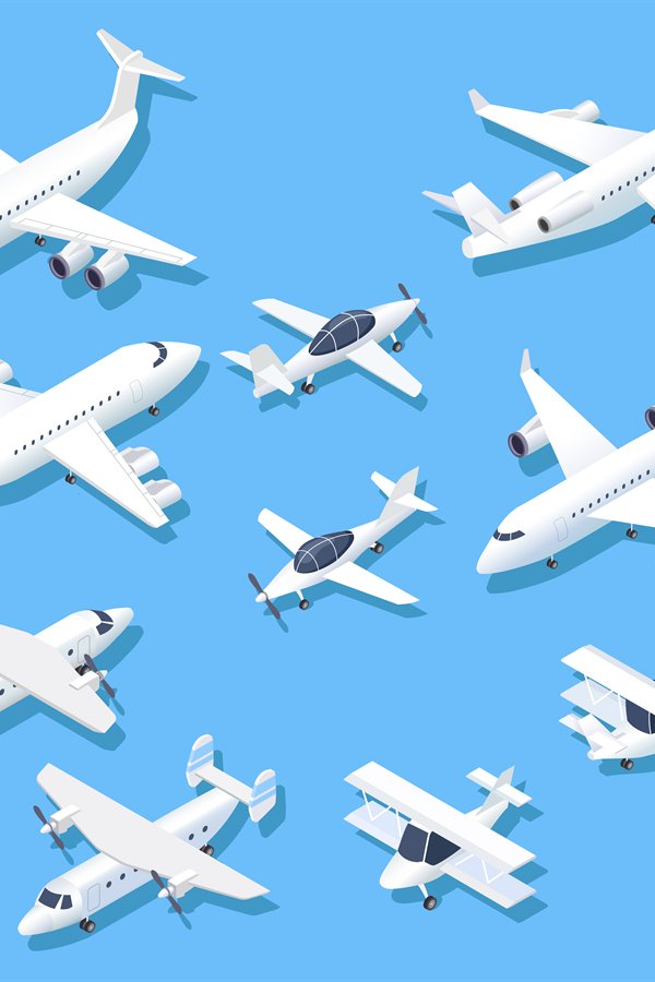 Isometric planes. Private jet airplanes, aircraft and airlin