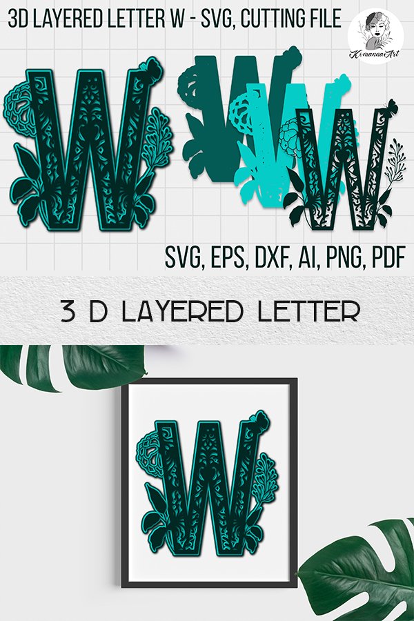 3D Layered SVG / 3D letter W SVG / Letter W Cut File.
