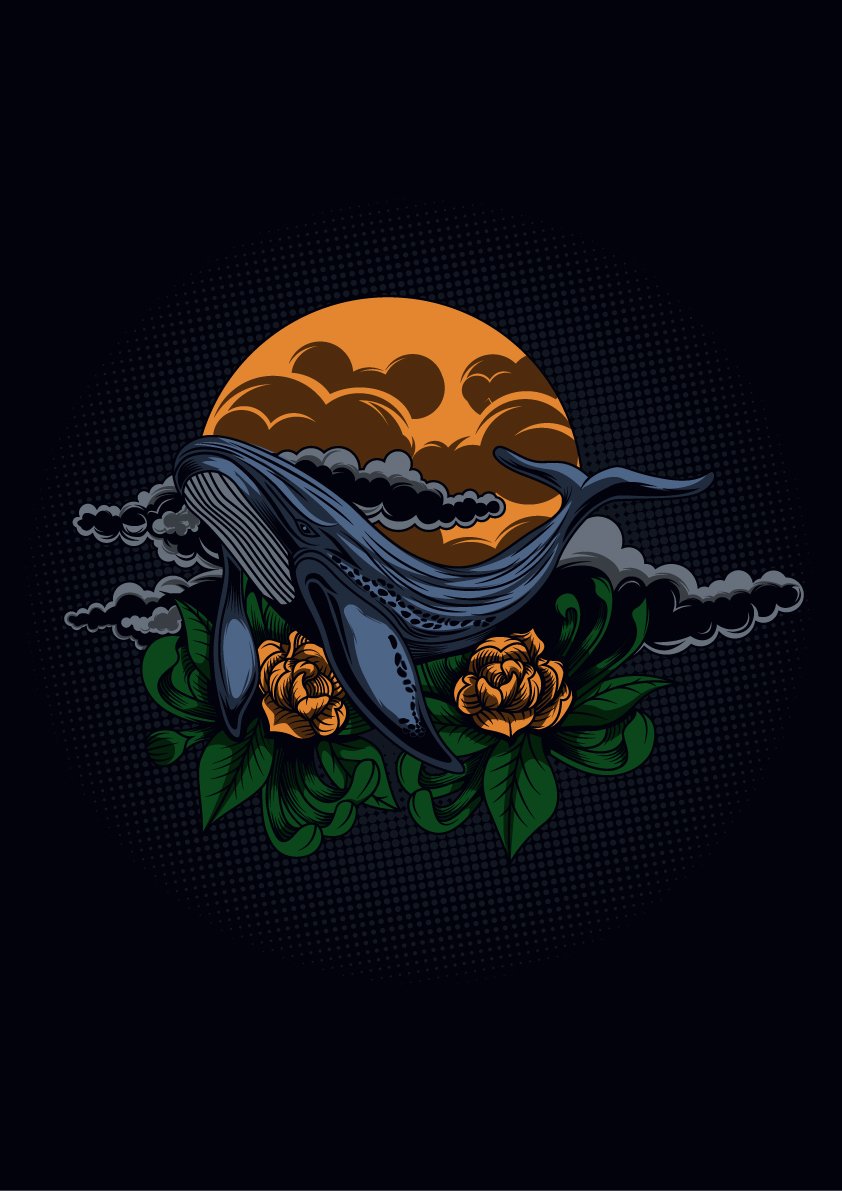whale artwork illustration design template