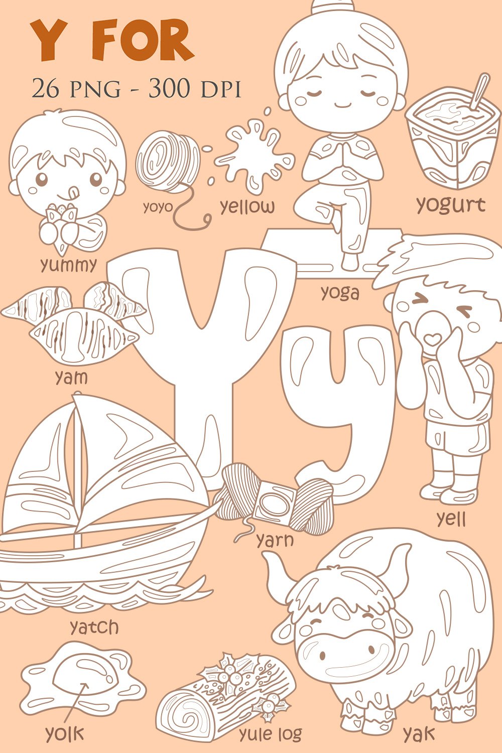 Alphabet Y For Vocabulary Student Lesson Word Digital Stamp