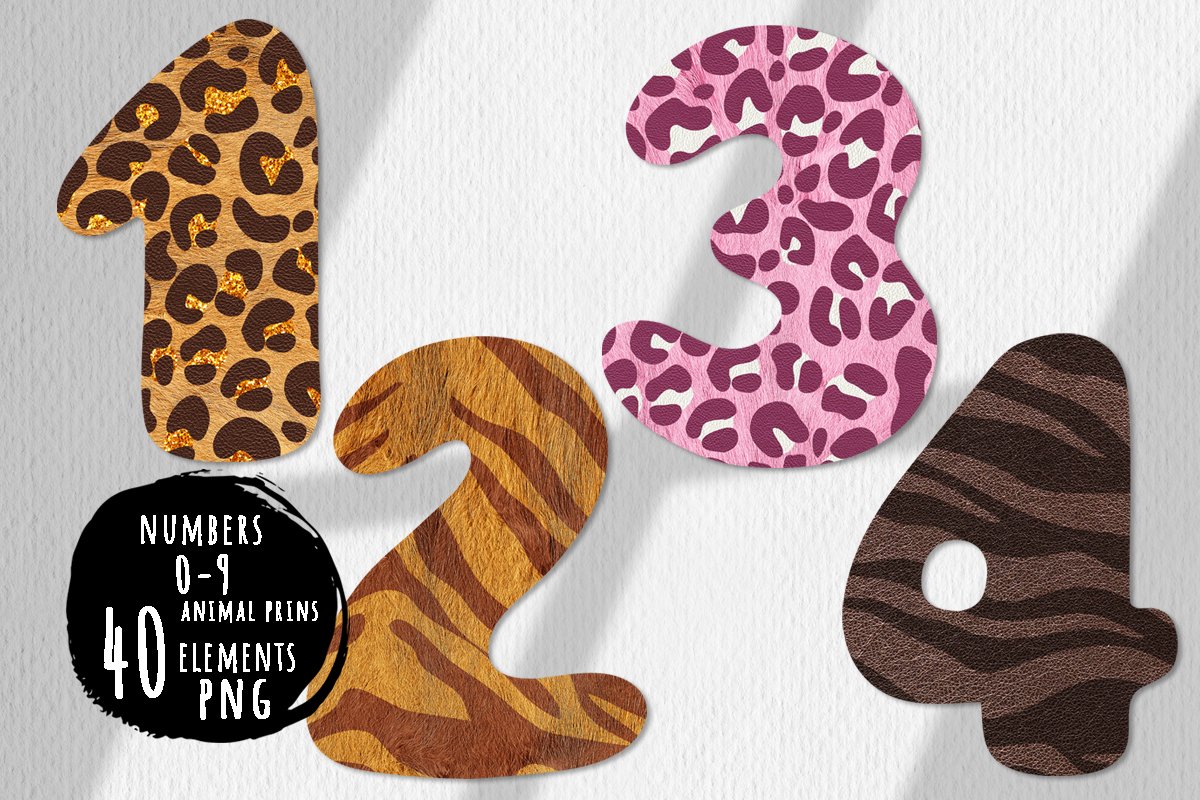 Numbers 0-9 with safari animal prints