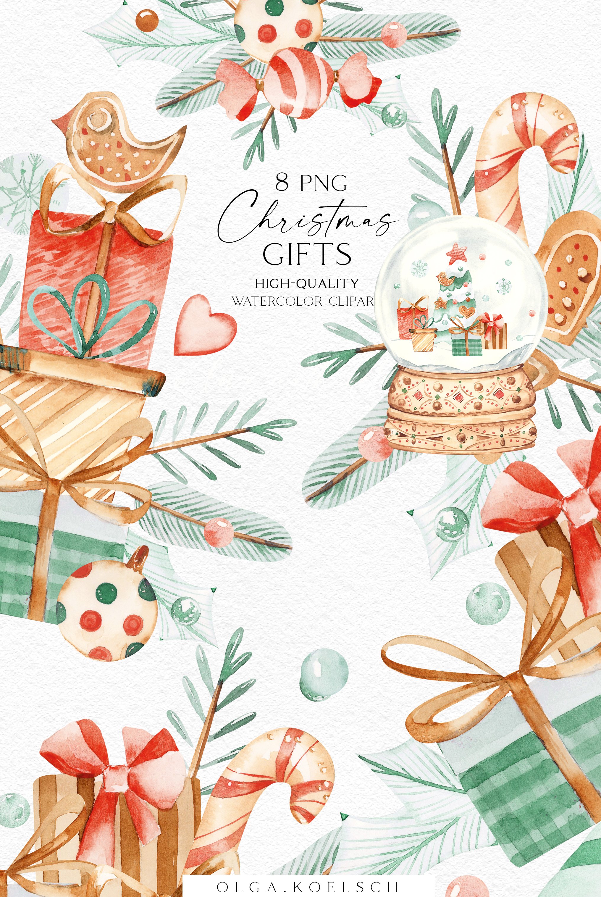 Watercolor Christmas presents clipart, Gift (1630701)