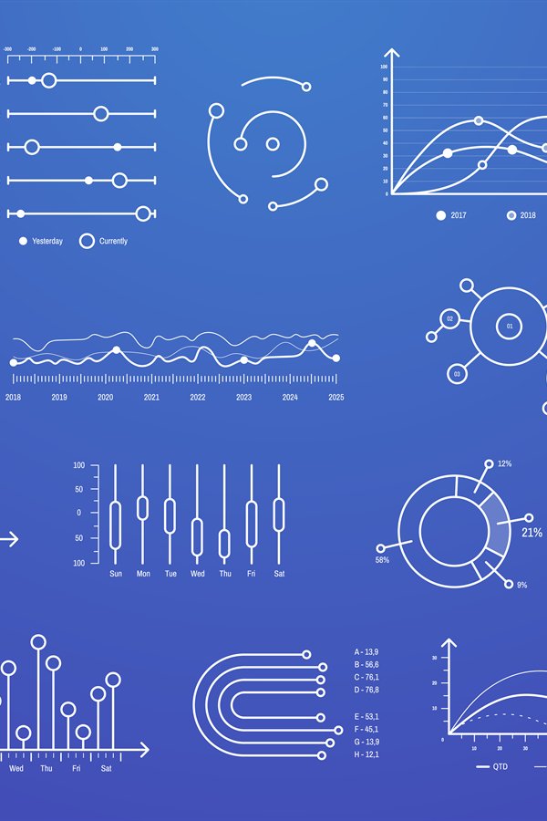 Linear graph chart. Thin line charts, modern statistics grap