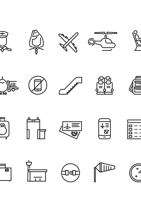 Aviation outline vector icons set