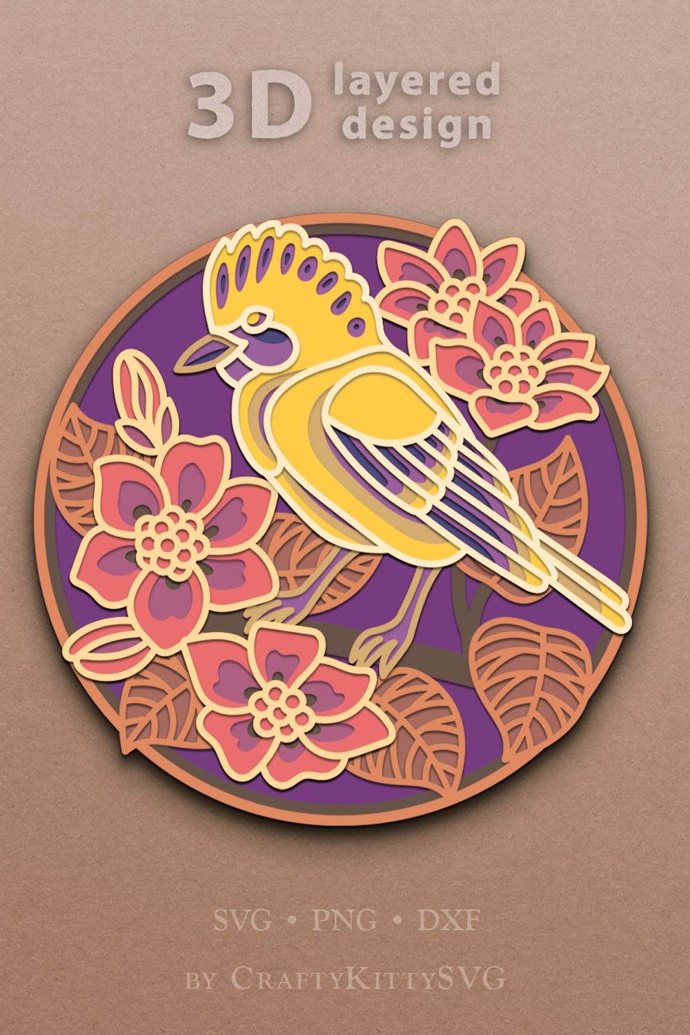 3D Floral Bird SVG, 3D Bird Paper Cutting, Spring Flowers