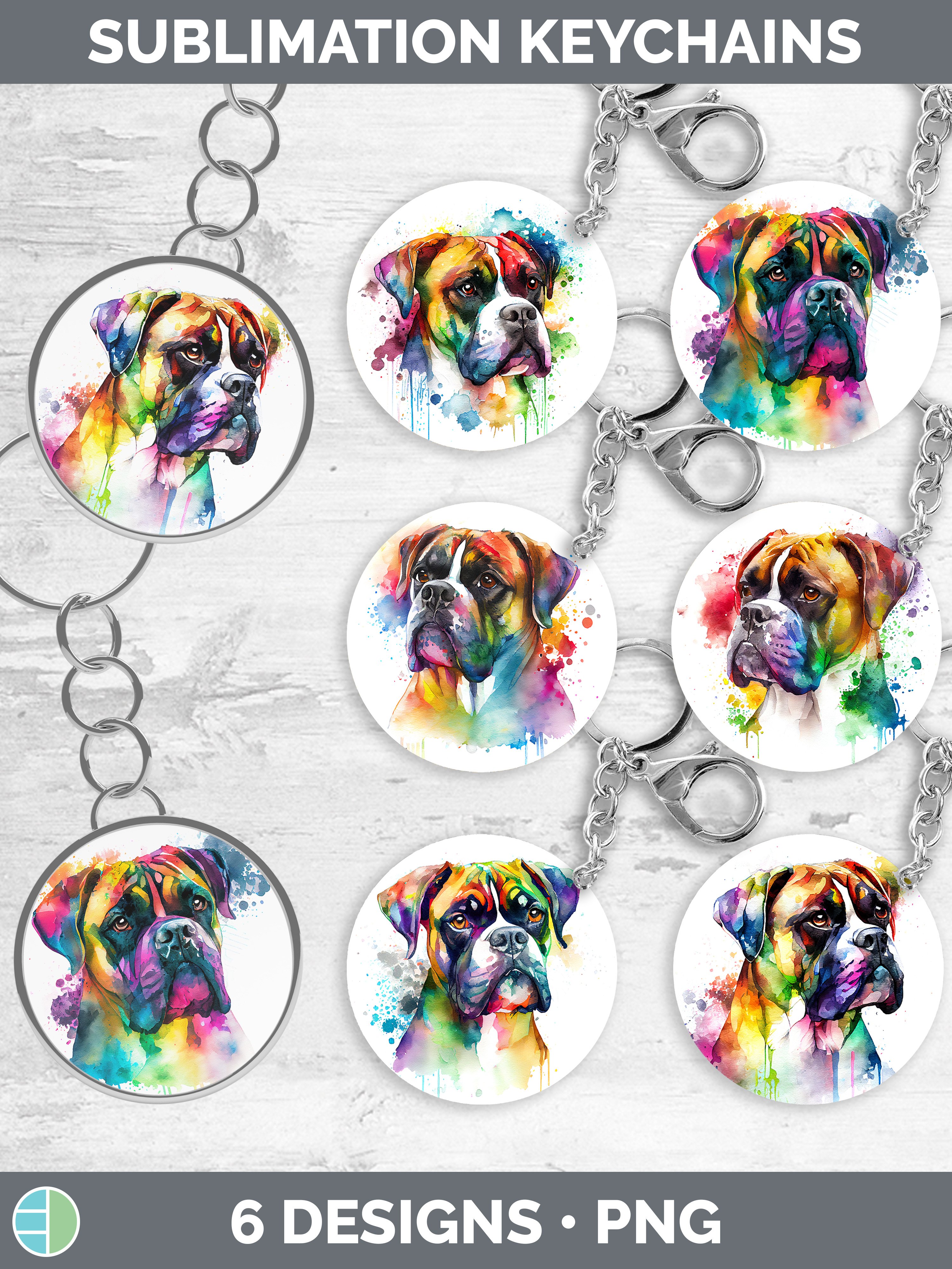 Rainbow Boxer Dog Keychain | Sublimation Keyring Designs Bun