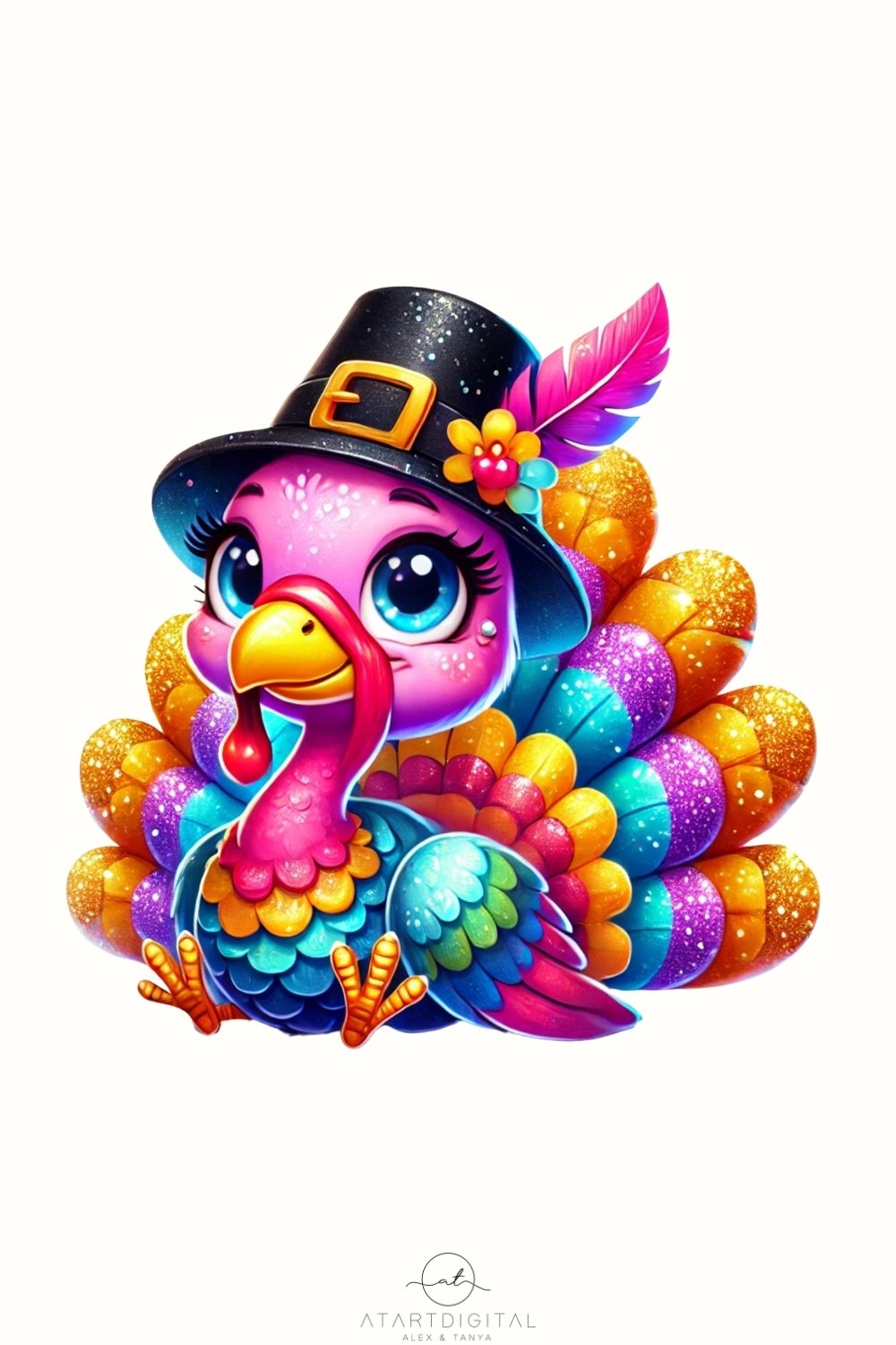 Colorful Watercolor Turkey PNG, Cute Girly Turkey Sublimatio