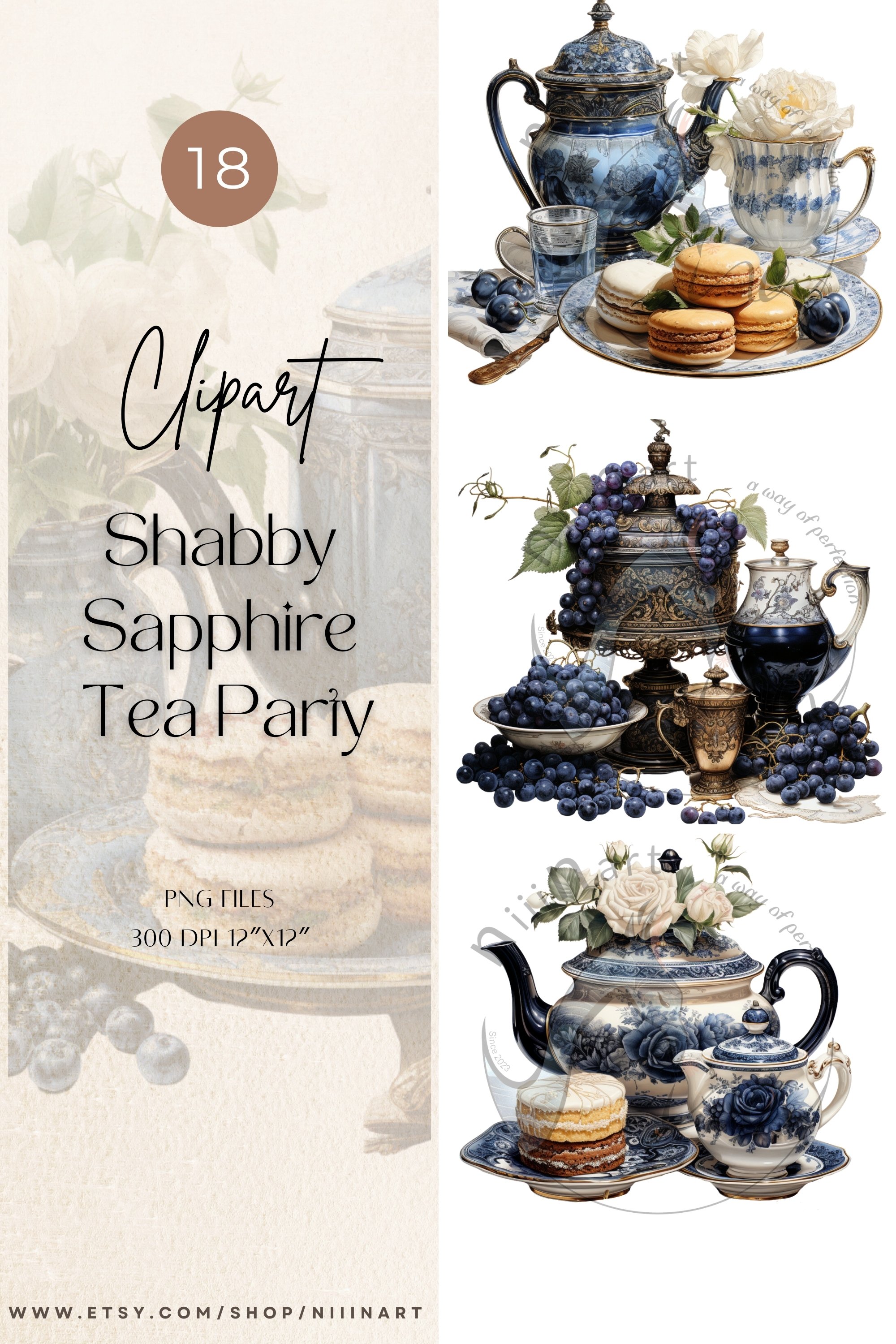 Watercolor Blueberry Tea, Cobalt Blue and Sapphire Tea Set