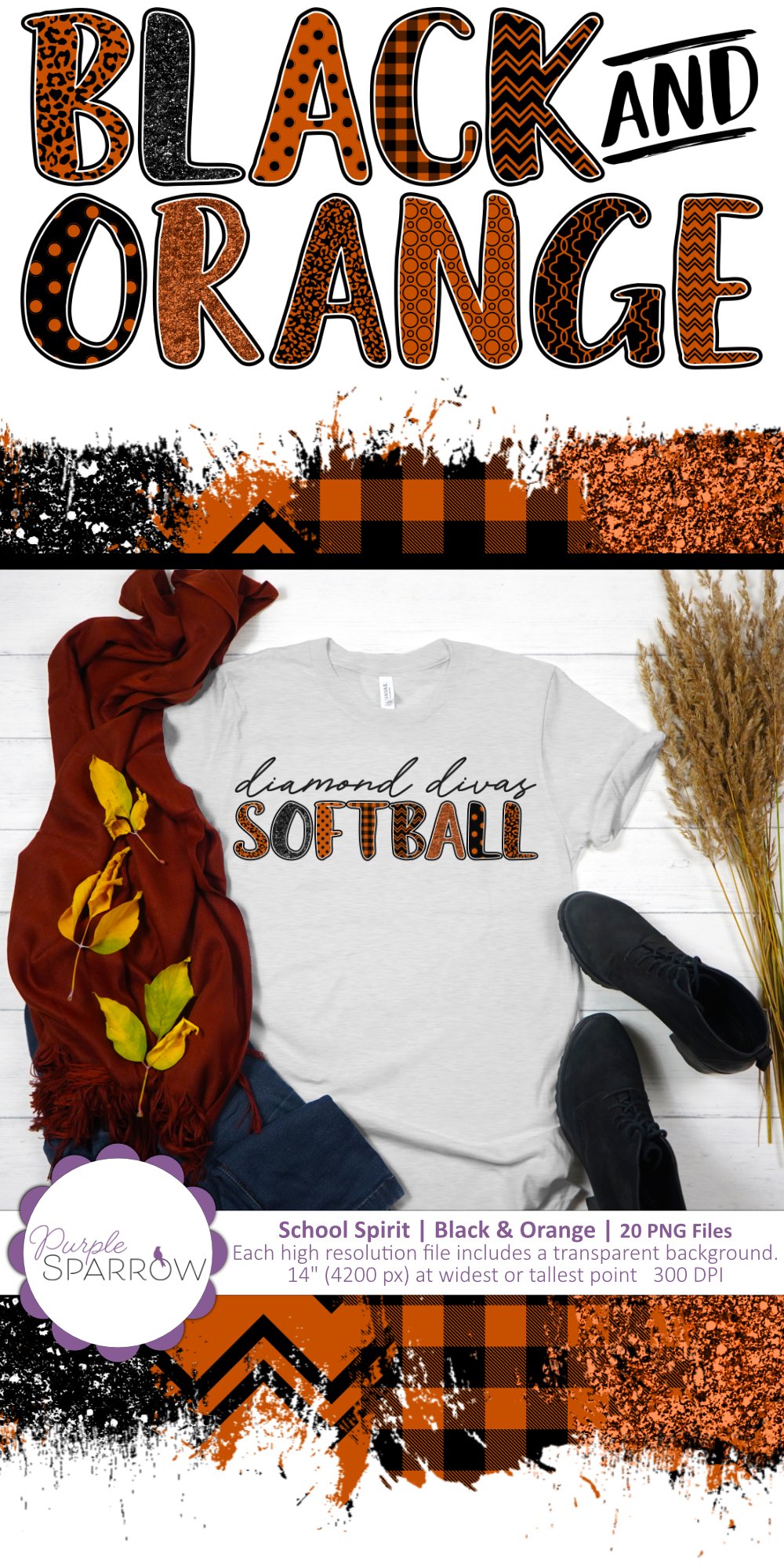 School Spirit | Black & Orange | 20 PNG Files