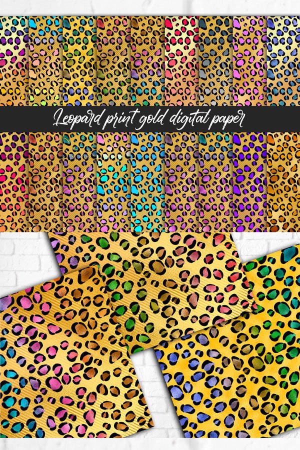 Gold leopard print digital paper, sublimation design PNG