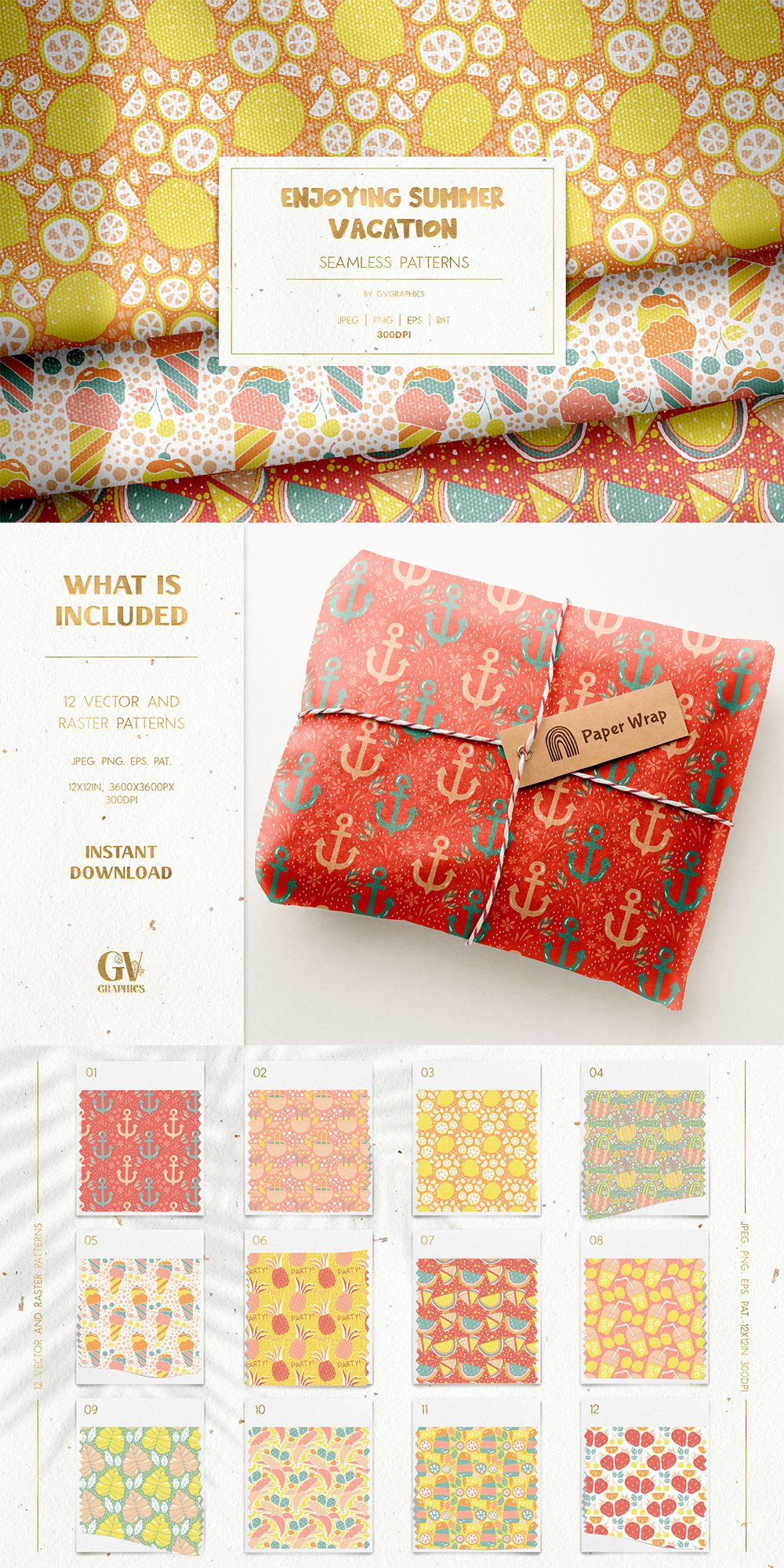 Enjoying Summer Vacation Vector Patterns