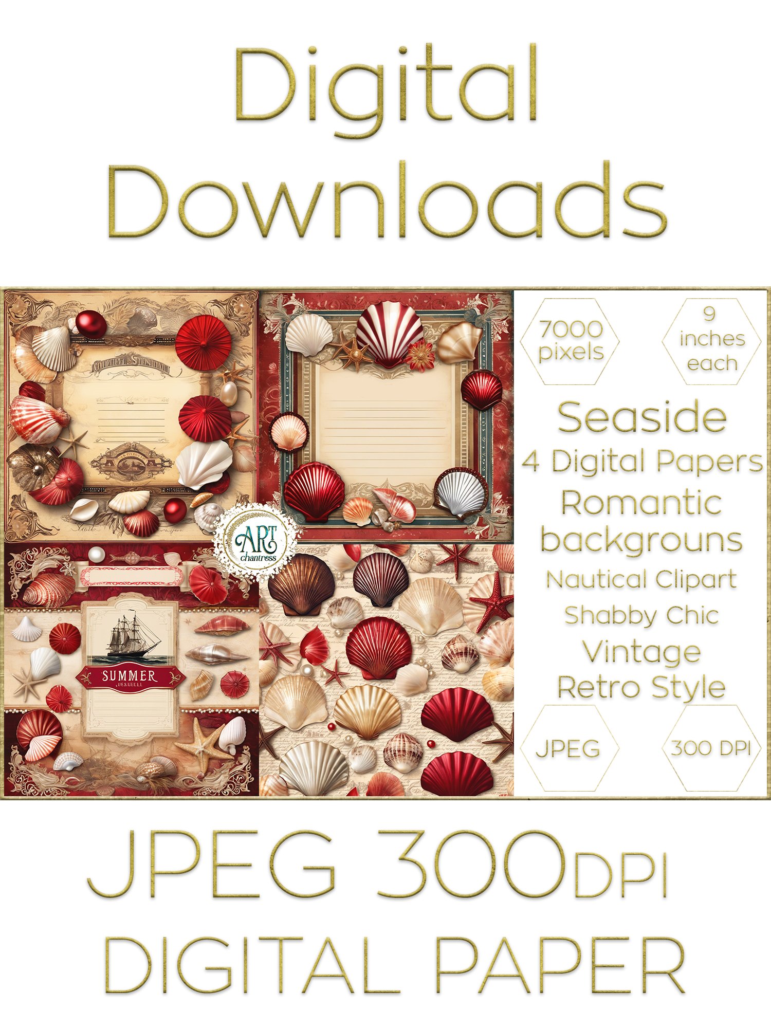Vintage Cosy Beach Seaside Romantic Digital Papers (4085678)