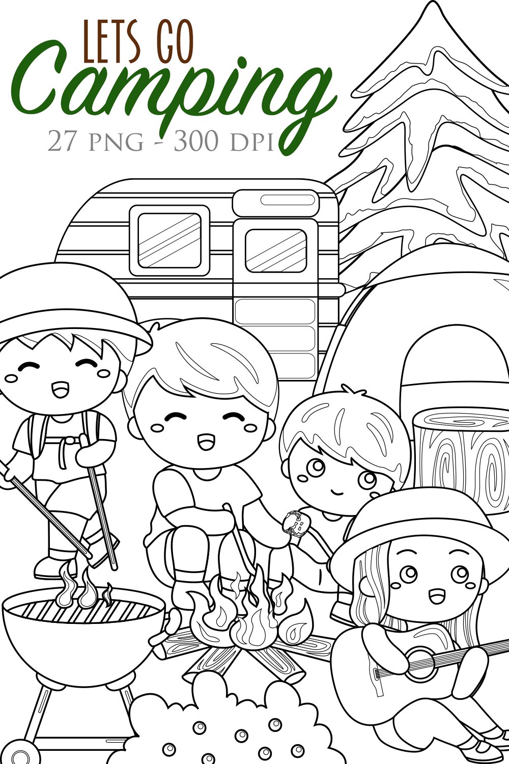 Cute Camping Kids Activity Fun Holiday Nature Digital Stamp