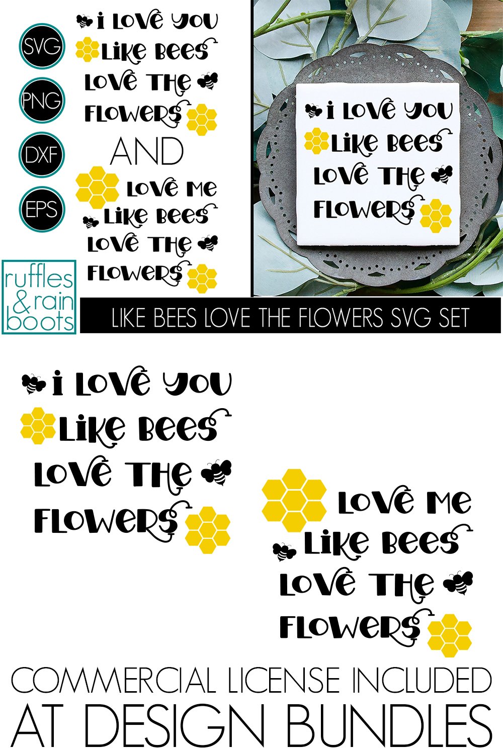 Like Bees Love the Flowers SVG - TWO Cut Files Bee Hexagons