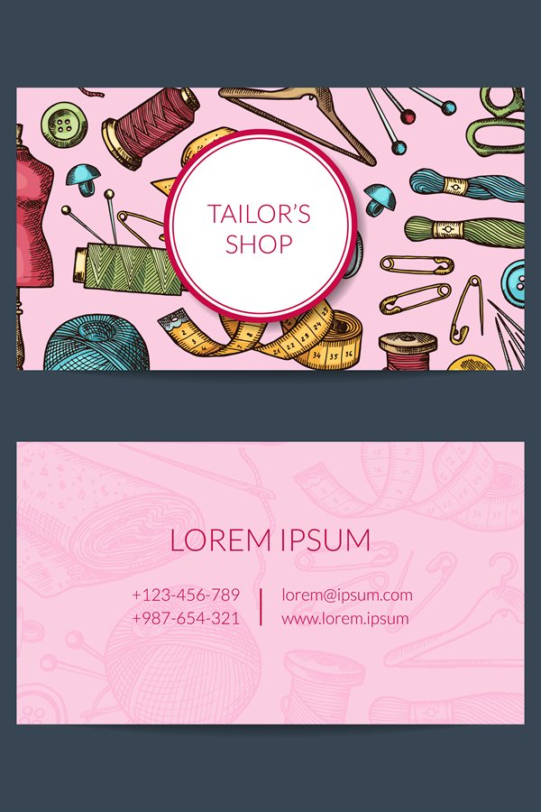 Vector hand drawn sewing elements card template (847584)