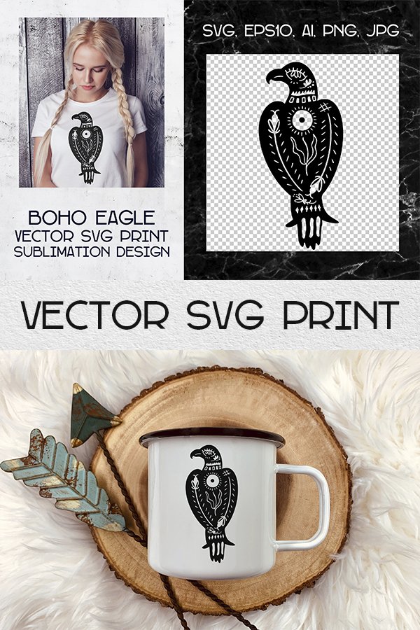 Boho eagle silhouette mystic art SVG - Cut File for Crafters