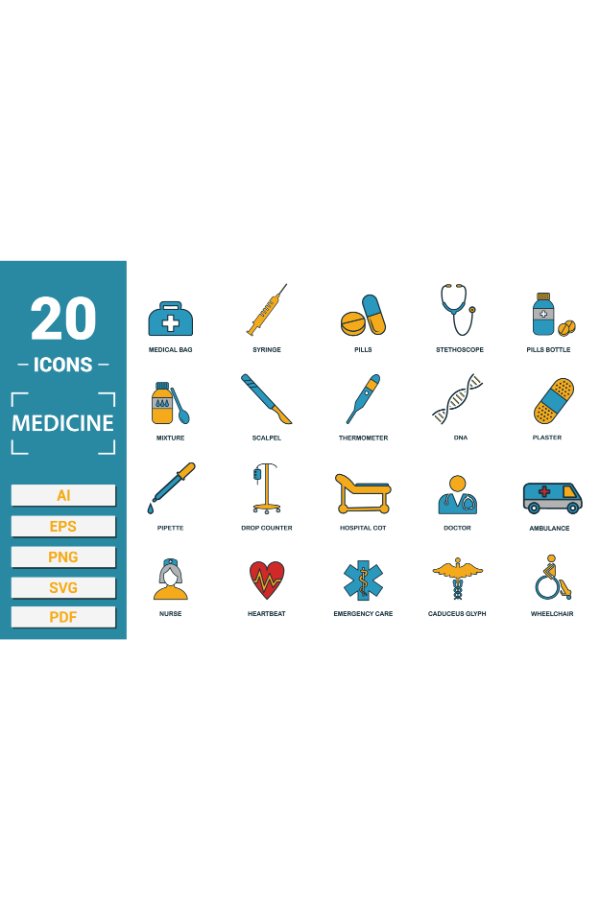 Medicine icon vector set in SVG, PNG, JPG, EPS, PDF, AI.