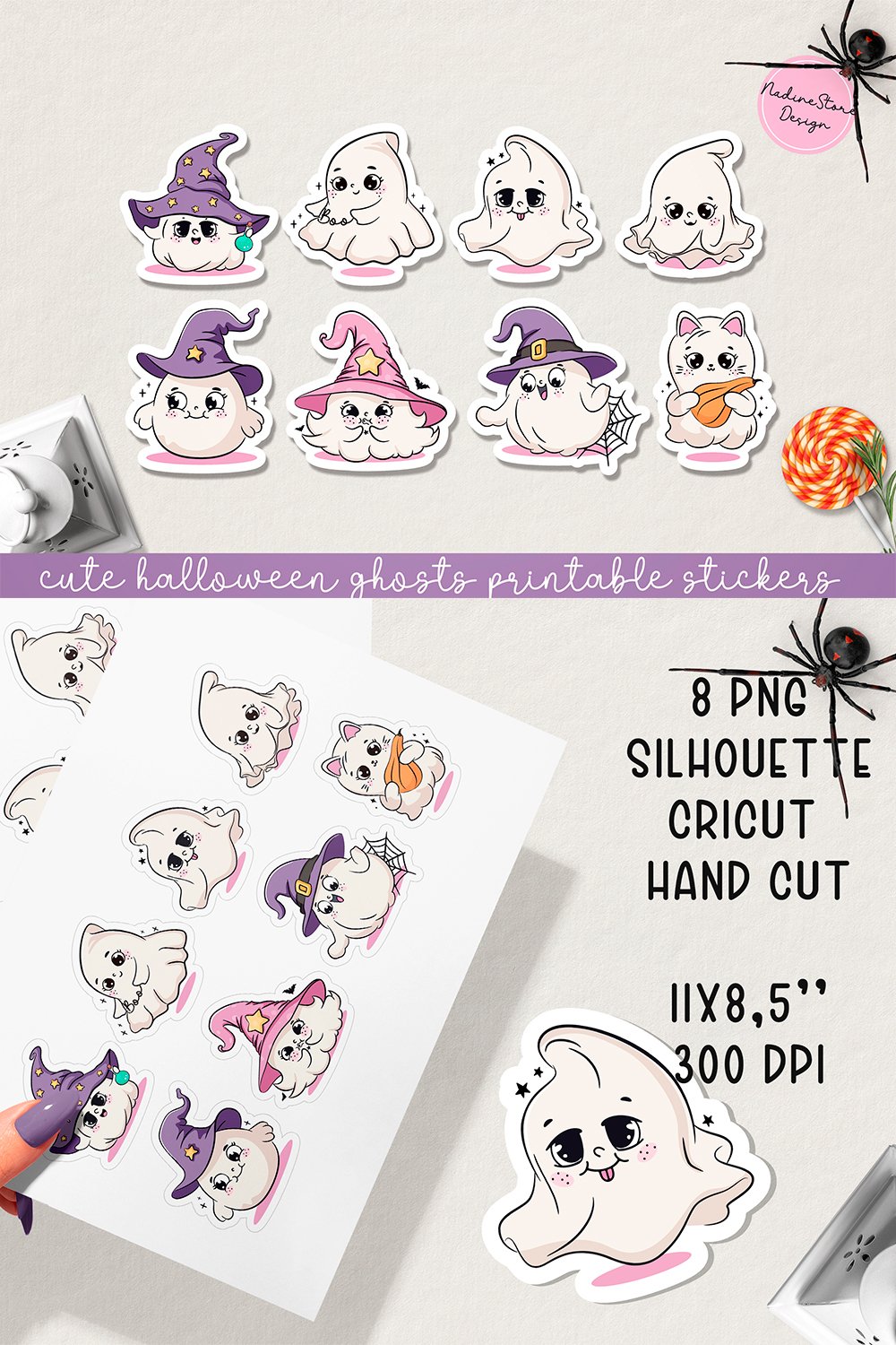 Cute Halloween ghosts printable stickers. PNG, (2718853)