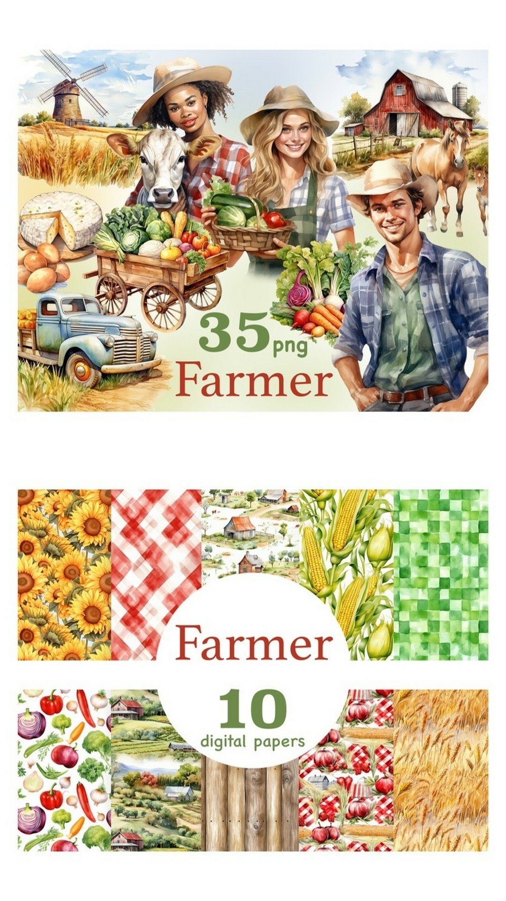 Farmer Digital Paper | Checkered Pattern