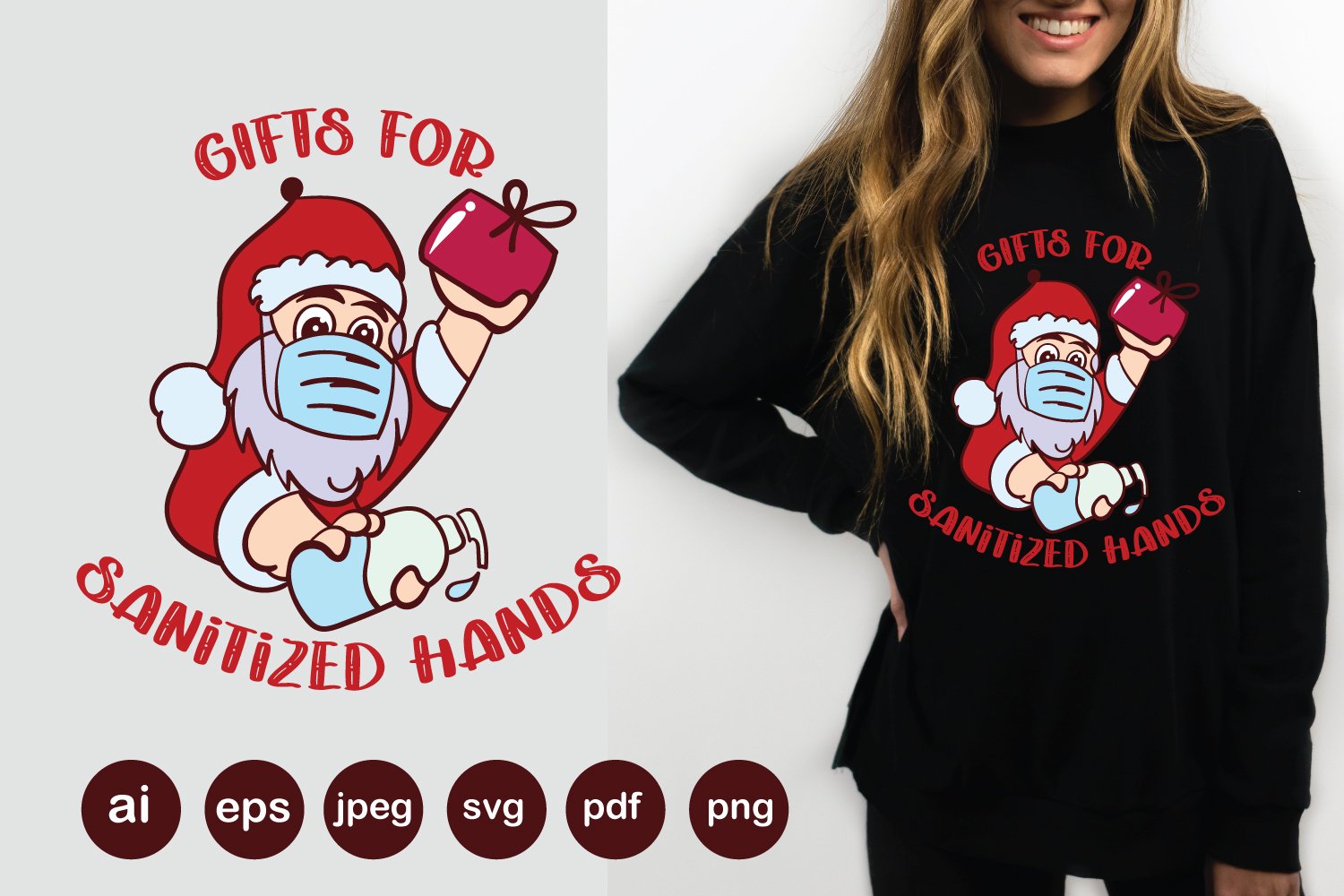 Santa Wearing Face Mask and Holding Sanitizer SVG