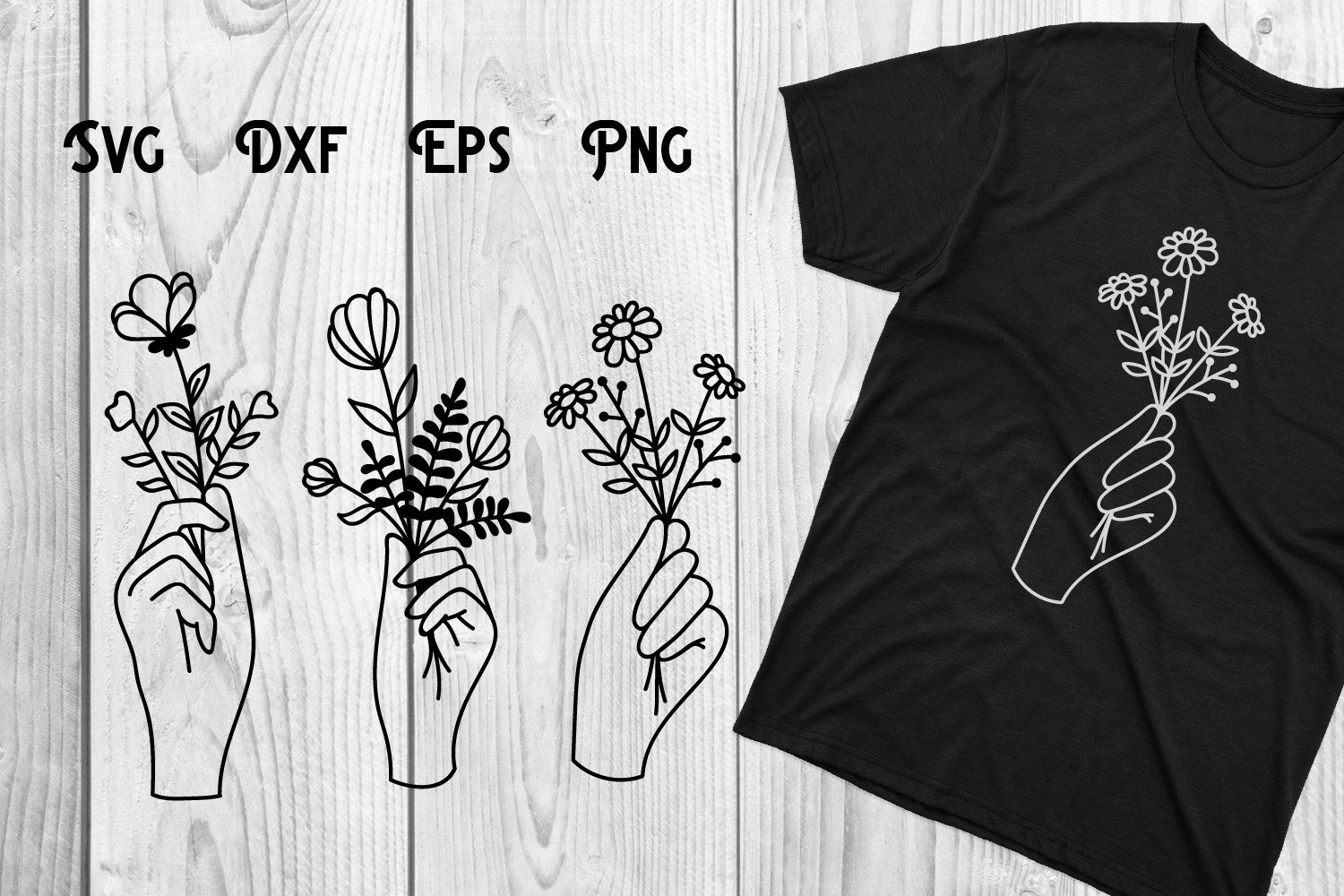 Hand floral, floral hand drawn svg cut file