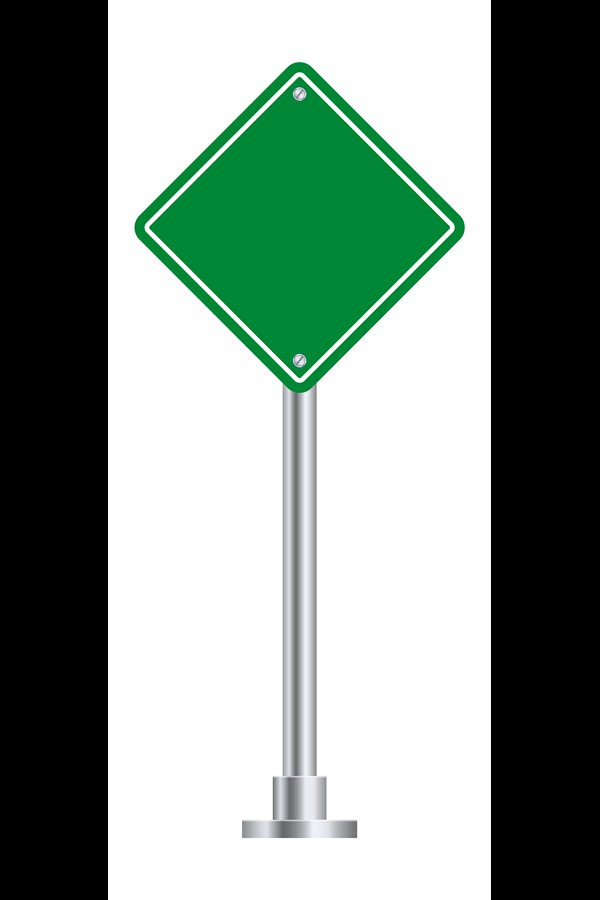 Green rhombus road sign. Highway traffic signboard