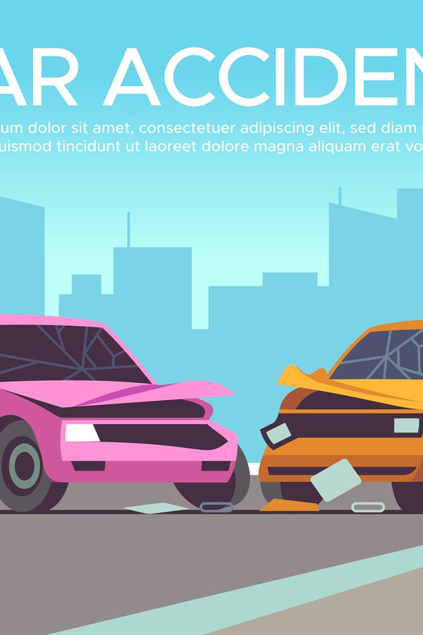 Car accident. Traffic collision on crossroads, drivers waiti