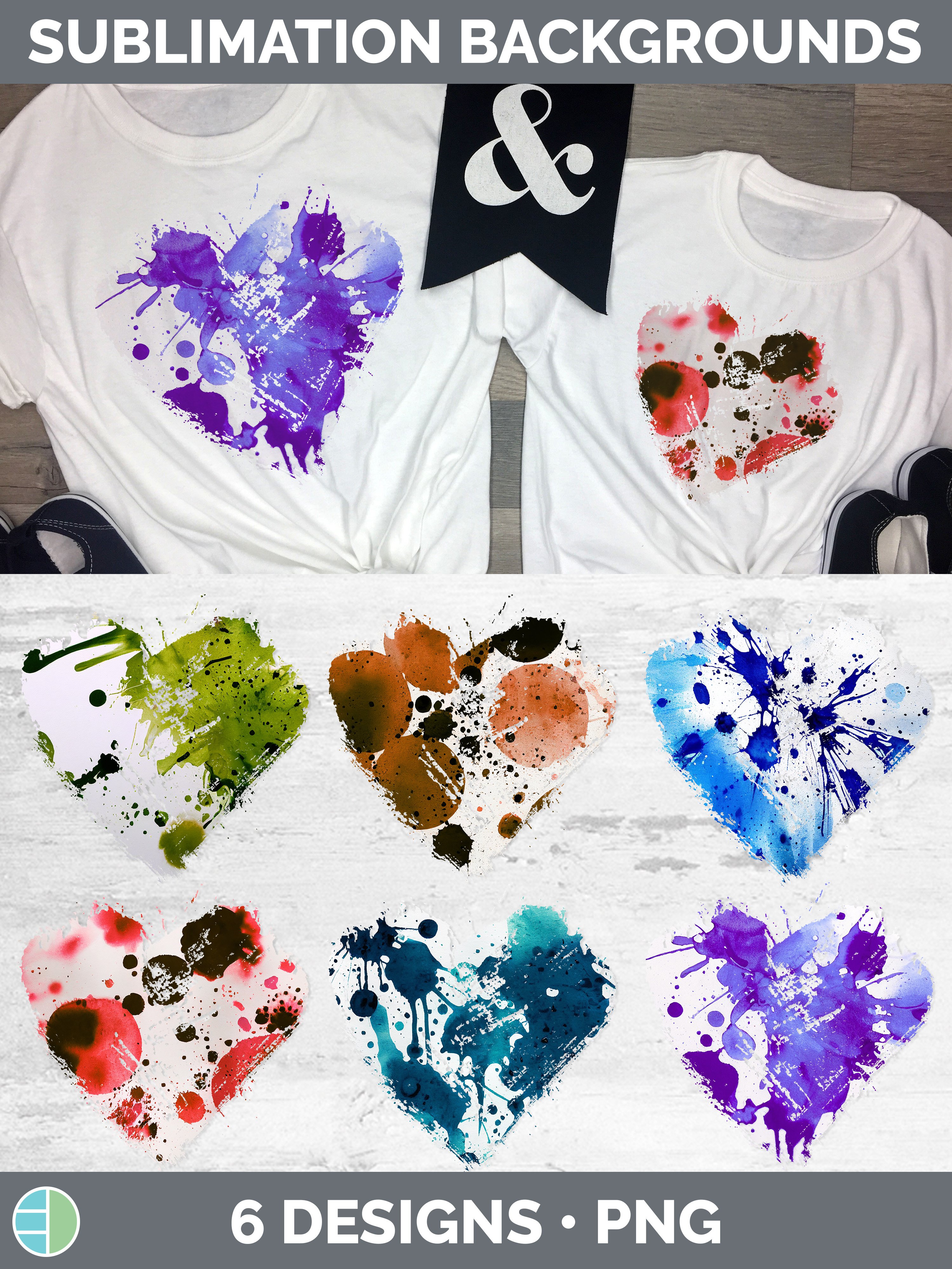 Watercolor Splatter Heart Distressed Clipart | Sublimation D