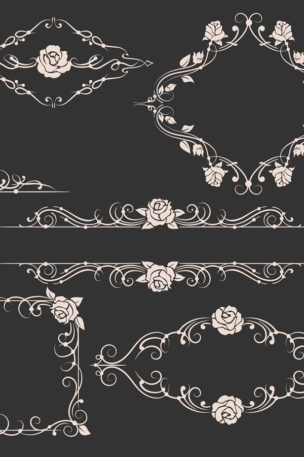 Ornamental floral frames set