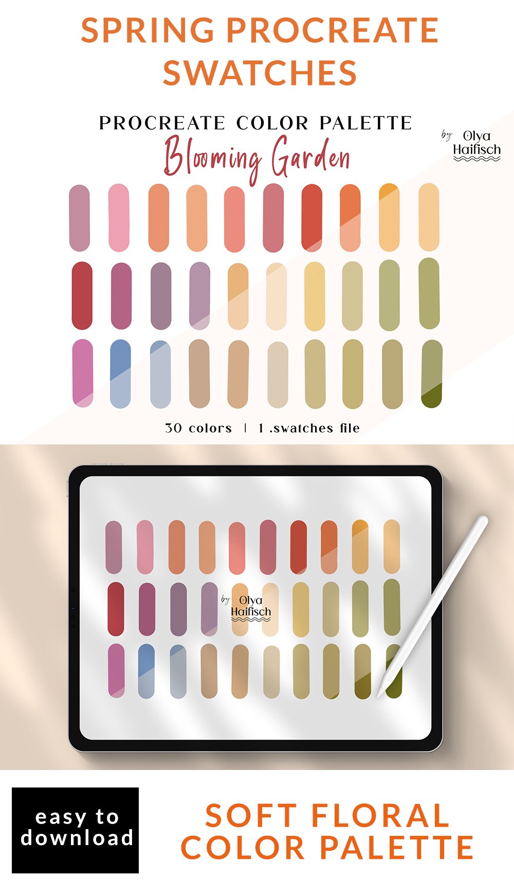 Soft Procreate Color Palette. Spring Floral Color Swatches
