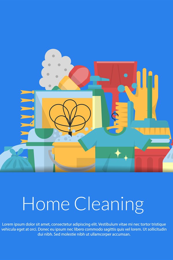 Vector cleaning flat icons in paper pocket background with p