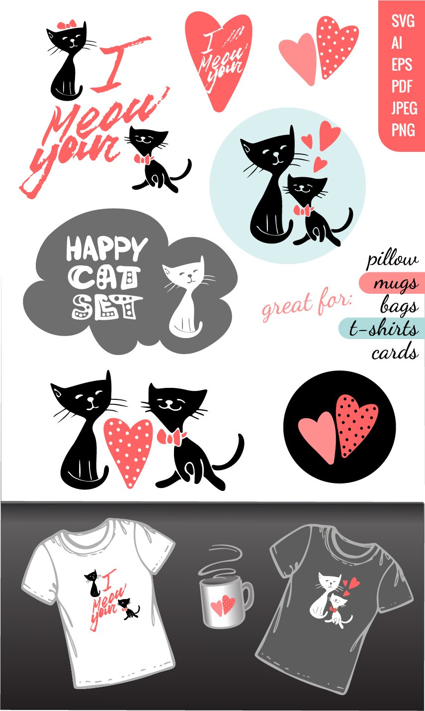 Happy cat. Set of vector drawings.