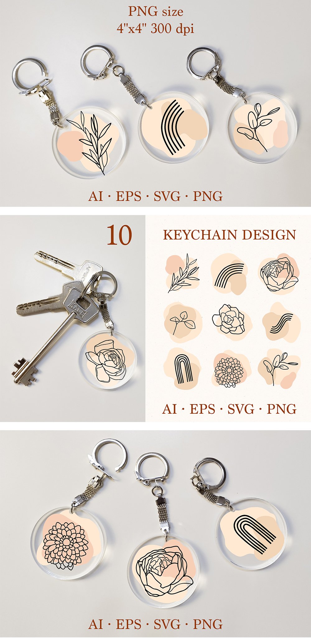 Keychain flower svg. Key keychain rainbow print