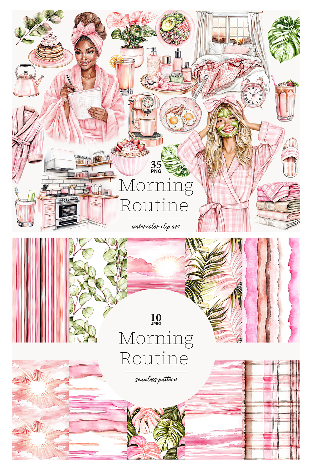 Morning Routine Papers | Pink Background Set