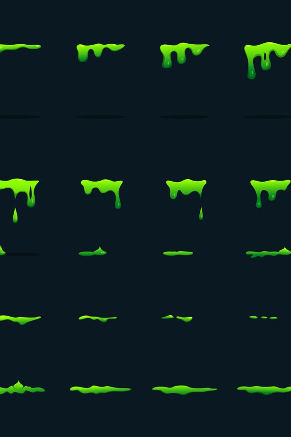 Key frame animation of dripping acid. Vector picture set