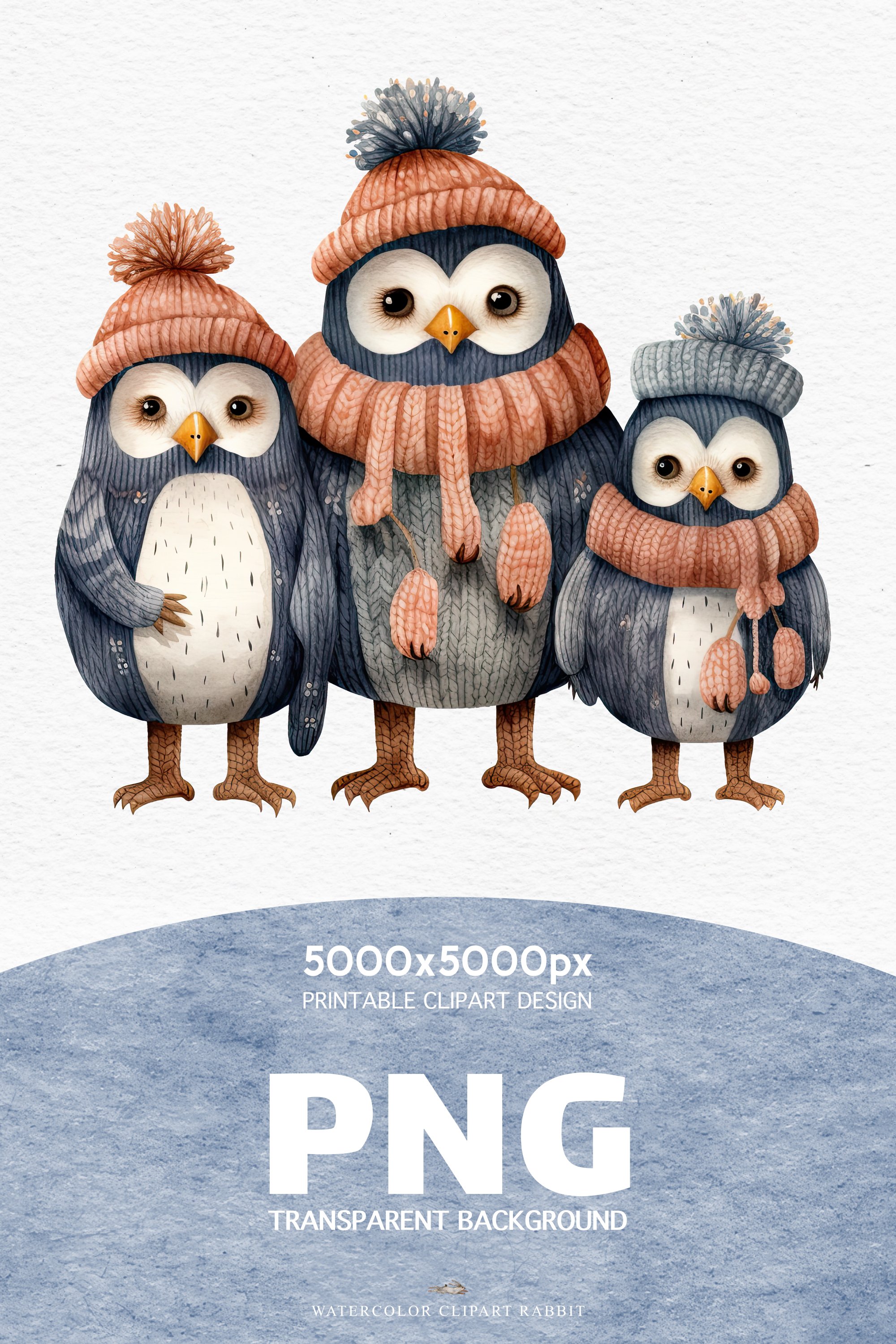 Cute Winter Baby Penguin Crochet Christmas Animals Clipart