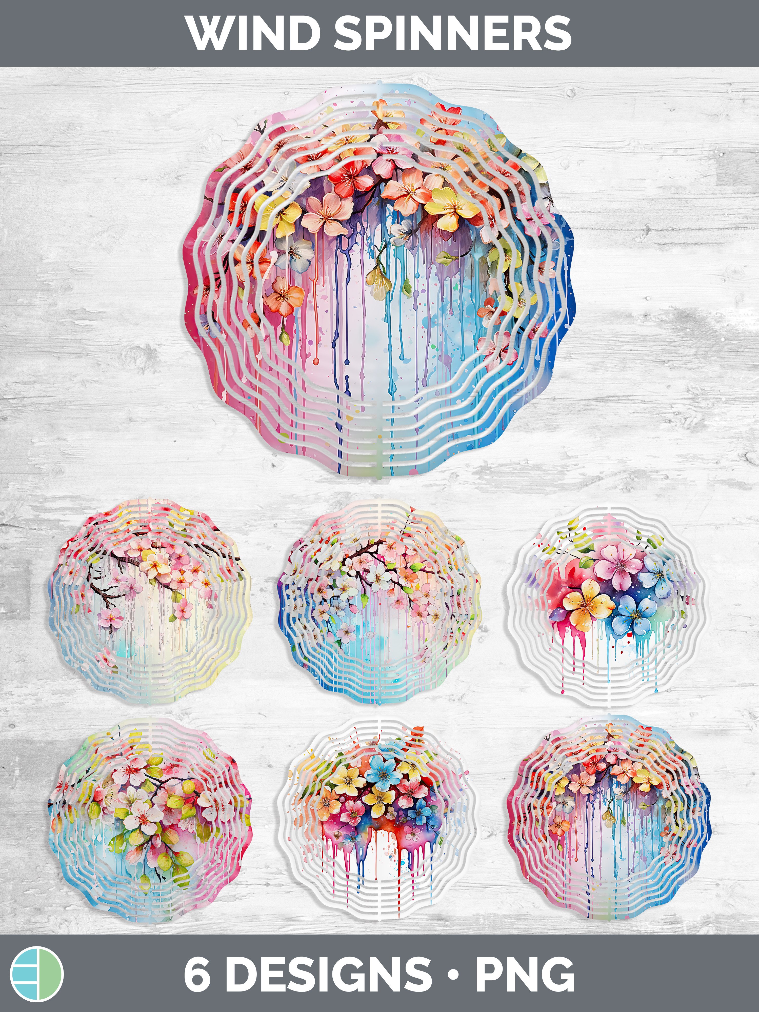 Splat Rainbow Apple Blossom Flowers Wind Spinner | Bundle Sp