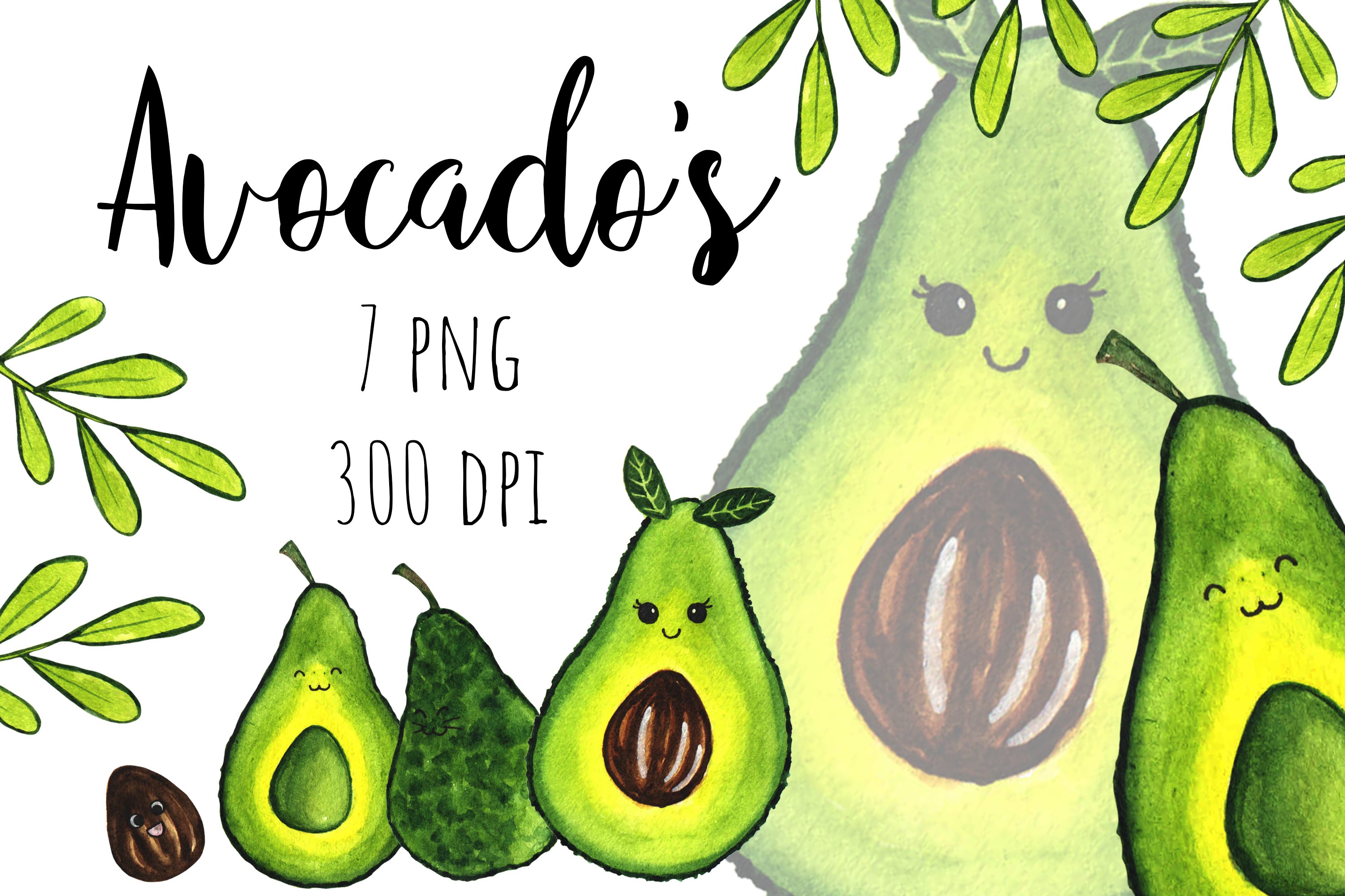 Avocado watercolor clipart, Scrapbook paper design png
