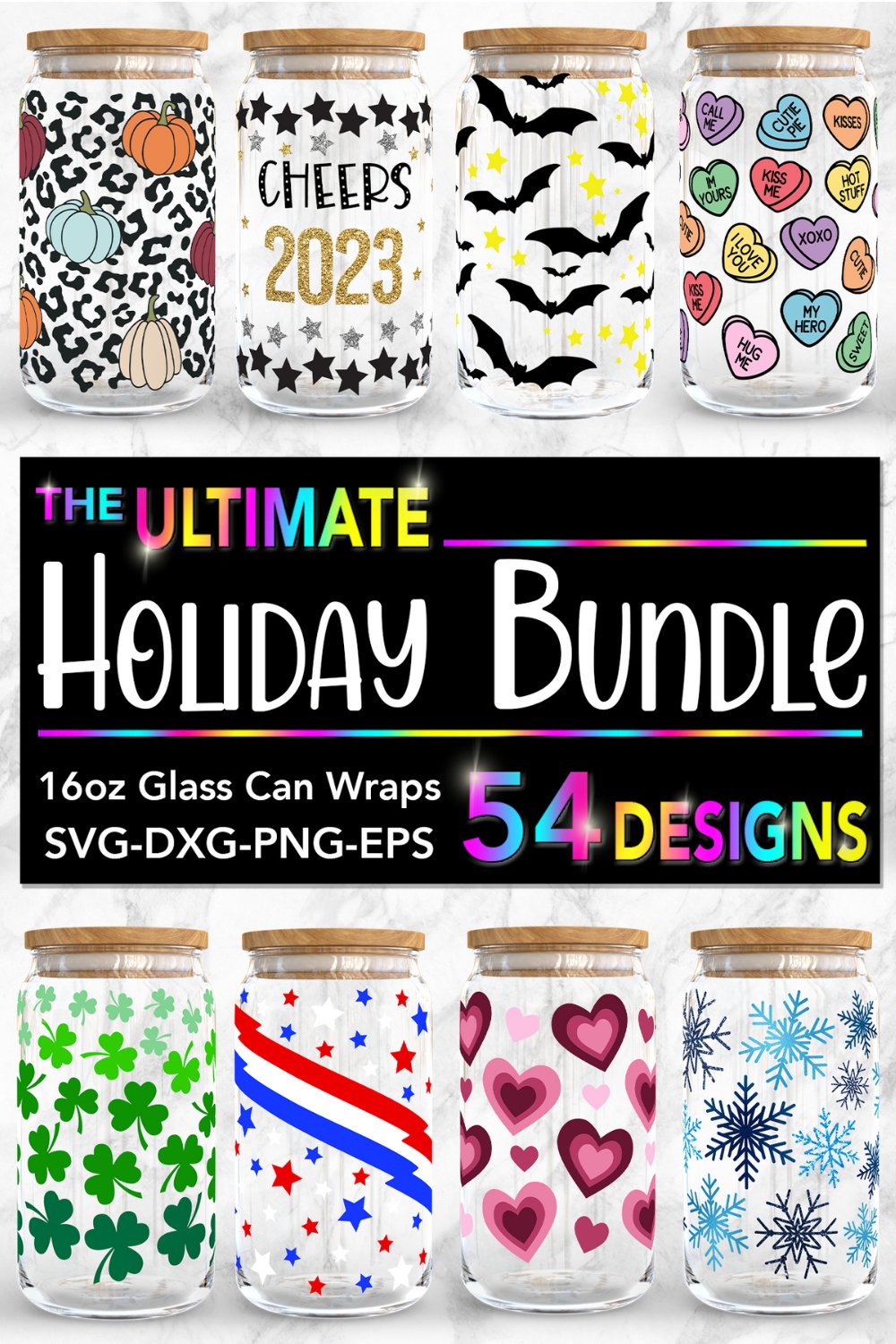 Holiday Glass Can SVG Bundle | 16oz Can Glass Wraps