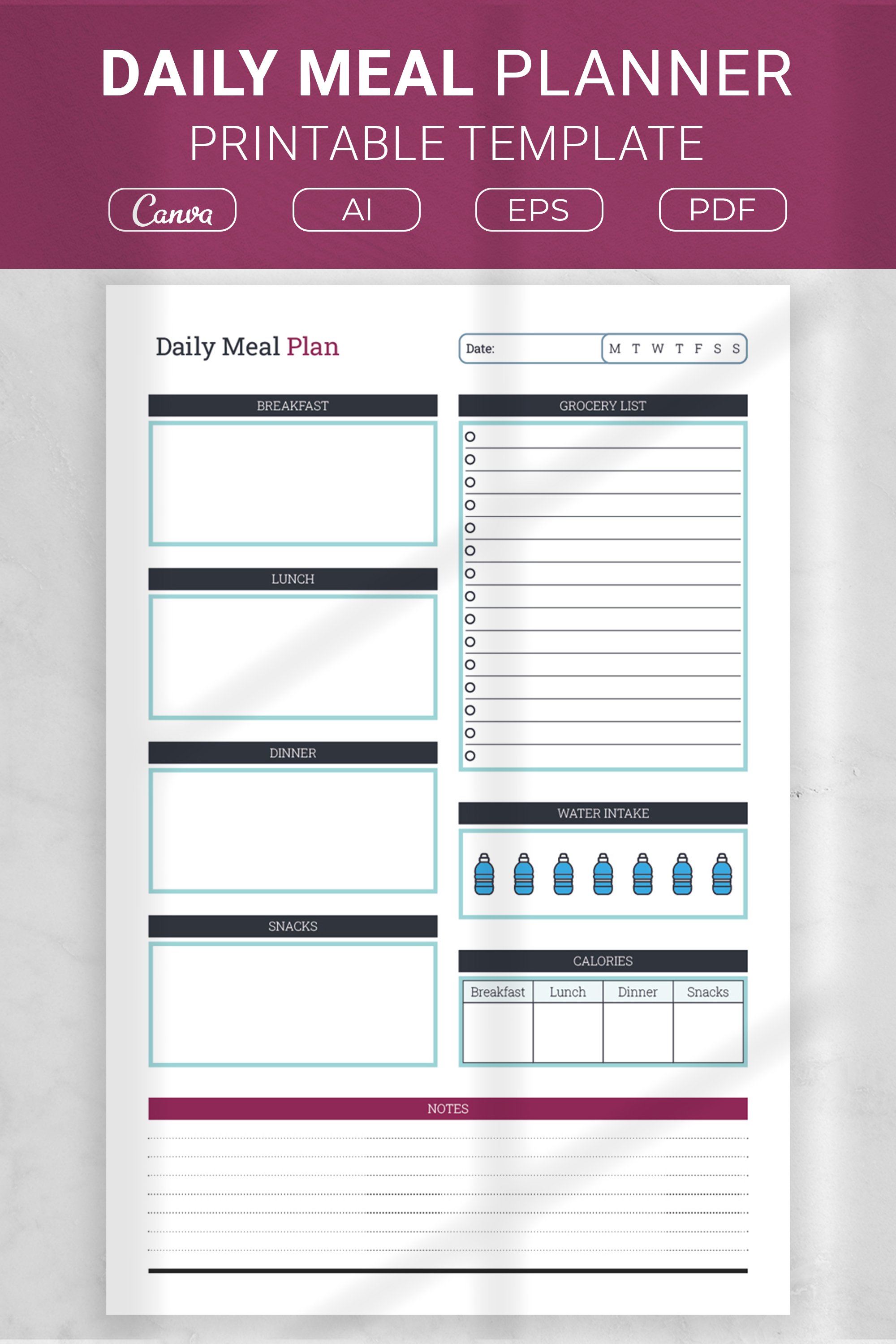 Daily Meal Planner Printable Template
