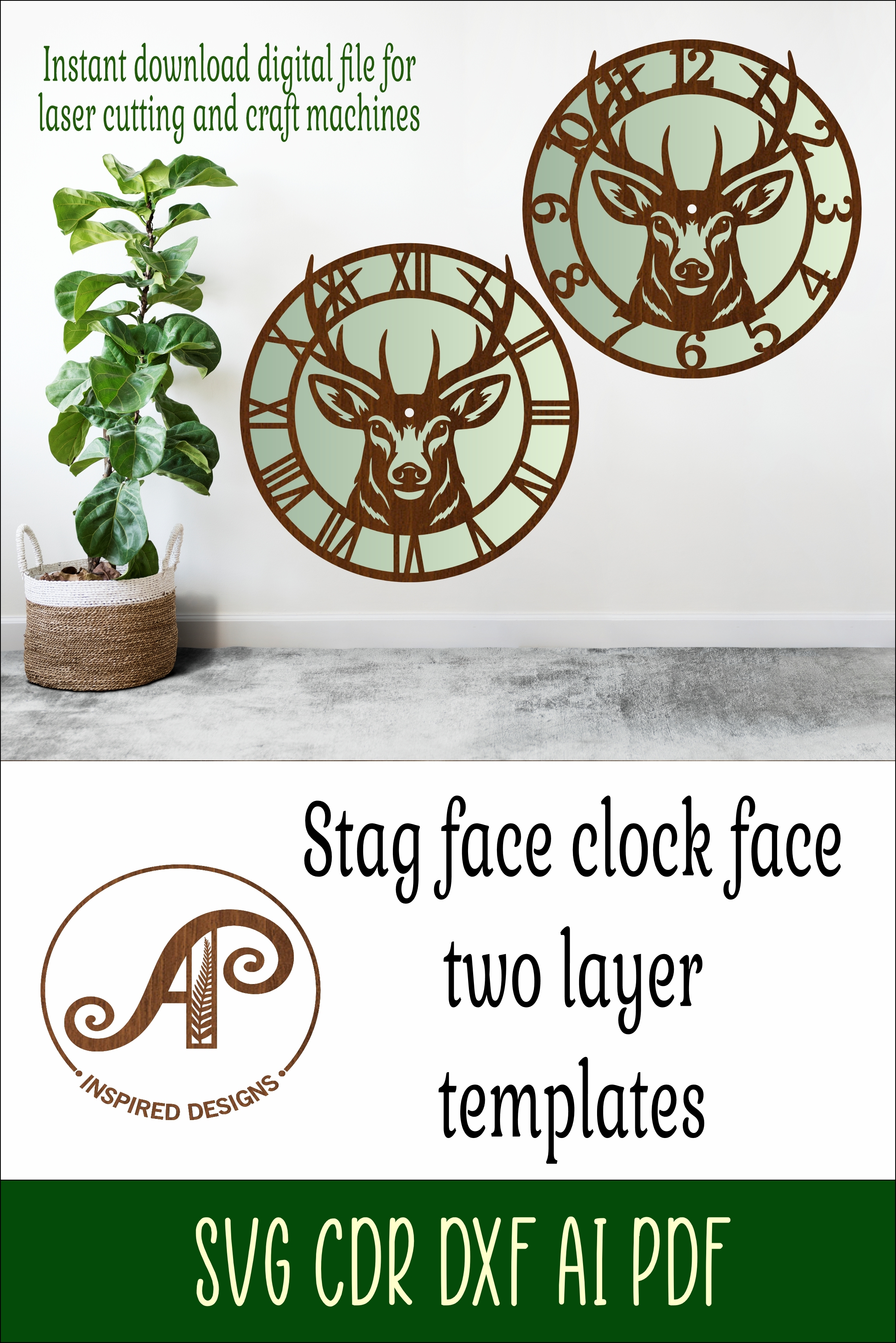 stag deer face clock wall clock laser cut files